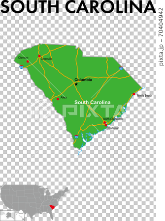 Map of South Carolina State capitals, major... - Stock Illustration ...