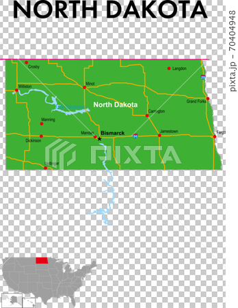 Map of North Dakota State capitals, major... - Stock Illustration ...
