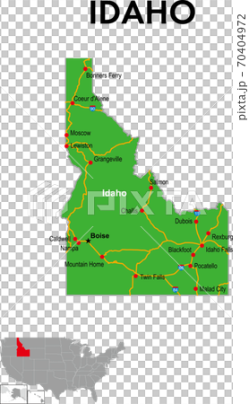 Map of Idaho State capital, major cities, highways - Stock Illustration ...