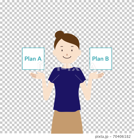Illustration of a woman comparing two plans... - Stock Illustration ...