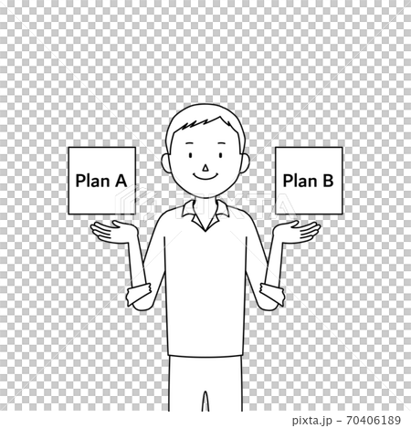 Illustration of a man comparing two plans... - Stock Illustration ...