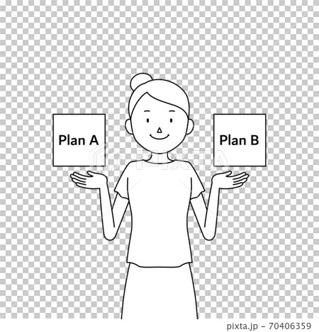 Illustration of a woman comparing two plans... - Stock Illustration ...