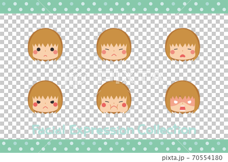 Cute girl's moody icon facial expression... - Stock Illustration ...