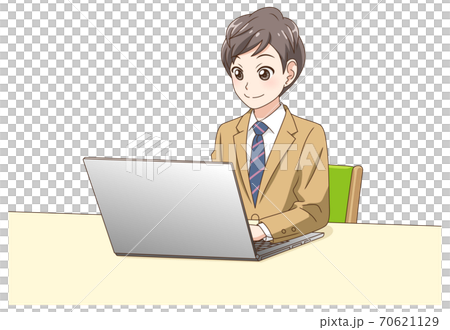 Boy in uniform operating a computer - Stock Illustration [70621129] - PIXTA