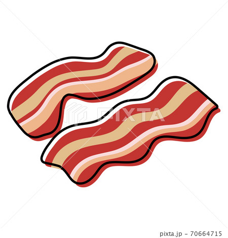 Two slices of wavy bacon on white background....のイラスト素材 [70664715] - PIXTA