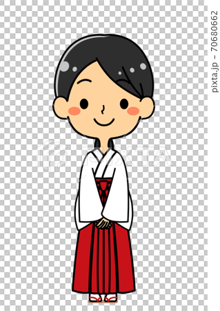 Shrine maiden smile, whole body illustration - Stock Illustration ...