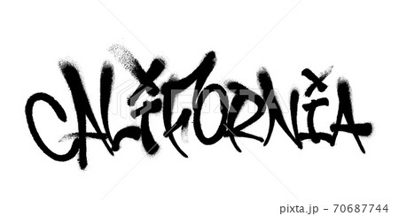 Sprayed California font graffiti with overspray...のイラスト素材 [70687744 ...