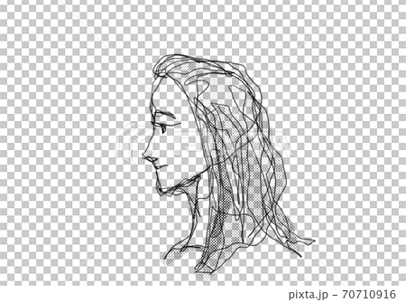 Female profile line art: screentone shaded - Stock Illustration ...