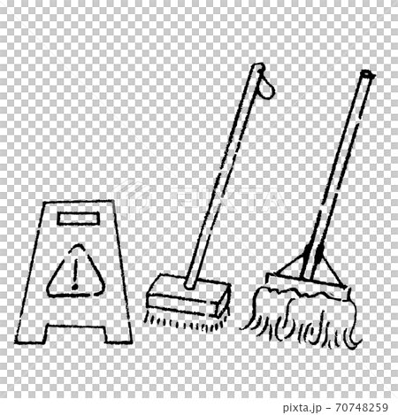 Signs, deck brushes, mops line art being cleaned - Stock Illustration ...