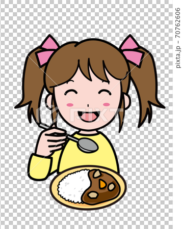 Girl eating curry rice with a smile - Stock Illustration [70762606] - PIXTA