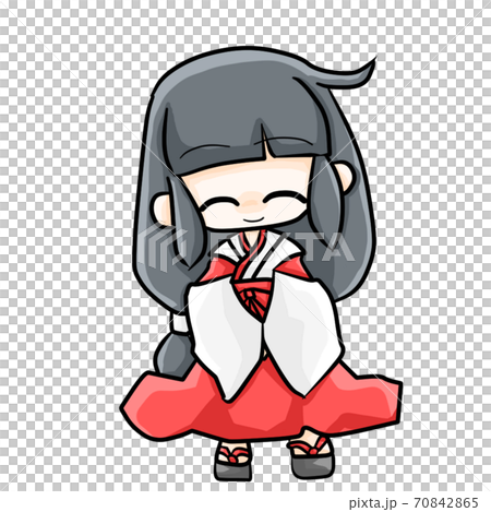 A simple and cute shrine maiden with a smile - Stock Illustration ...