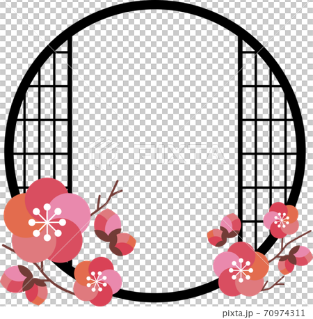 Plum blossom and shoji round window frame - Stock Illustration ...