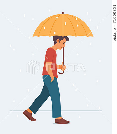 Man Hold Umbrella and Enjoy to Walking in the...のイラスト素材 [71000851] - PIXTA