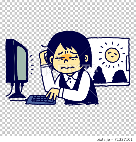 A young female employee who is not feeling well... - Stock Illustration ...