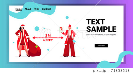 man woman in santa costumes keeping social...のイラスト素材 [71358513] - PIXTA