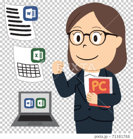 A woman learning Excel and Word in a computer... - Stock Illustration ...