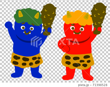 Setsubun: Red demon and blue demon with a gold... - Stock Illustration ...