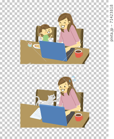 Teleworking with children and pets - Stock Illustration [71423818] - PIXTA