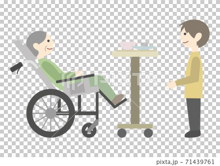 Elderly man eating in a tilt reclining wheelchair - Stock Illustration ...