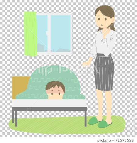 A child who hates getting up and a mother who... - Stock Illustration ...