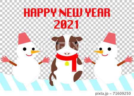 New Year's card with a cow-shaped snowman and... - Stock Illustration ...