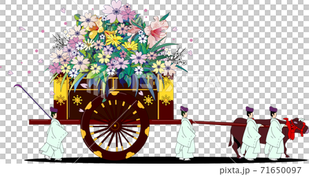 An ox cart loaded with traditional flowers for... - Stock Illustration ...