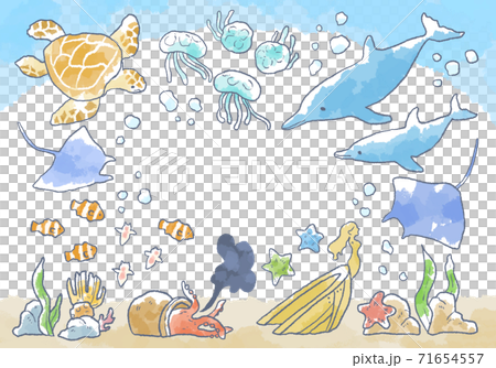 Sea creature illustration frame with a gentle... - Stock Illustration ...
