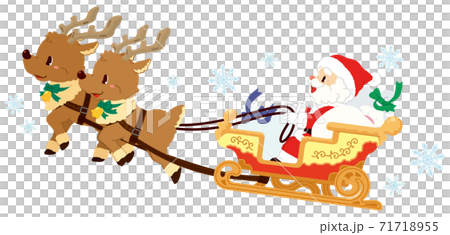 Santa Claus pulling reins with reindeer running... - Stock Illustration ...