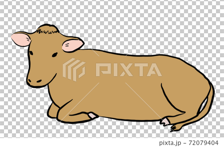 Japanese style illustration of cow hand-painted... - Stock Illustration ...
