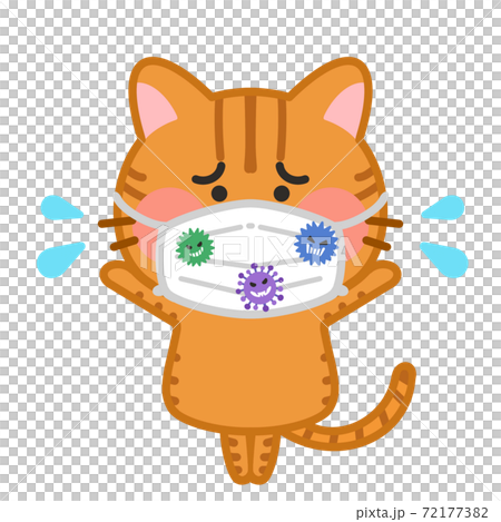 Virus that adheres to the mask Cat infection... - Stock Illustration ...