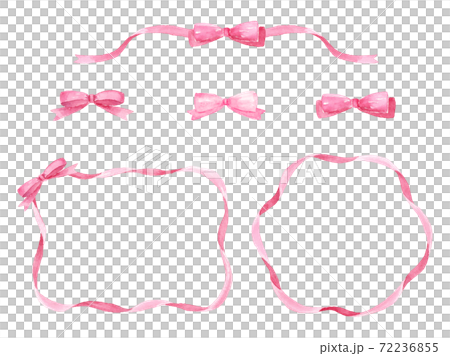 Pink ribbon frame watercolor illustration set - Stock Illustration ...