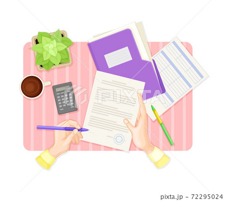 Desk Above Layout with Human Hands Signing...のイラスト素材 [72295024] - PIXTA