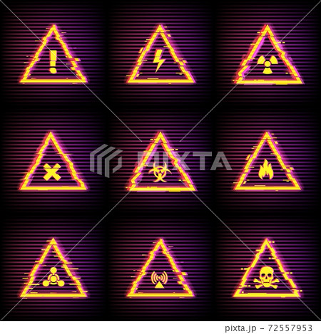 Hazard warning signs with digital glitch effectのイラスト素材 [72557953] - PIXTA