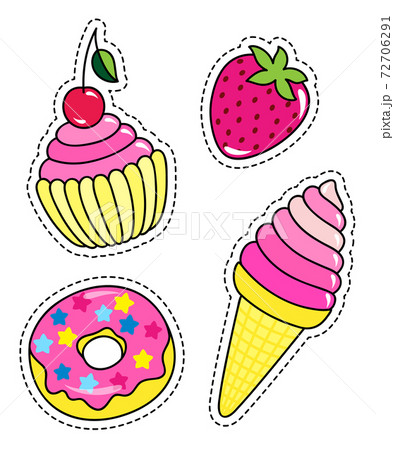 Fashion patch badges with cupcake, donut, ice...のイラスト素材 [72706291] - PIXTA