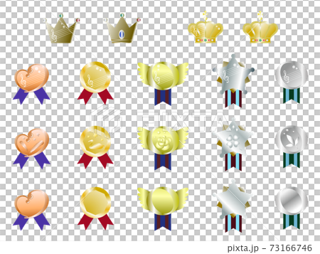 Gold, silver and bronze medal-like reward badge... - Stock Illustration ...