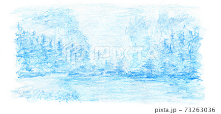 Blue landscape pencil hand drawing. Cold natureのイラスト素材 [73263036] - PIXTA
