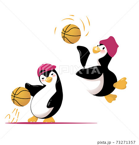 Cartoon Penguins are going to have Basketball Gameのイラスト素材 [73271357 ...