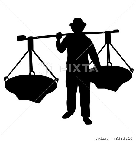 one man carry basket on shoulder vector designのイラスト素材 [73333210] - PIXTA