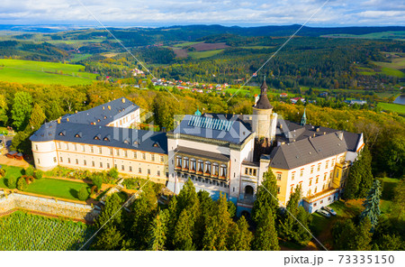 Aerial view of Zbiroh castle, Czech Republicの写真素材 [73335150] - PIXTA