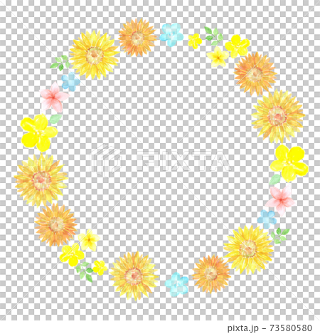 Sunflower circle frame drawn in watercolor - Stock Illustration ...