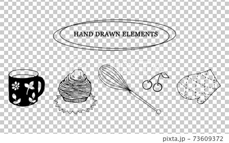 Hand drawn line art illustration of kitchen items - Stock Illustration ...