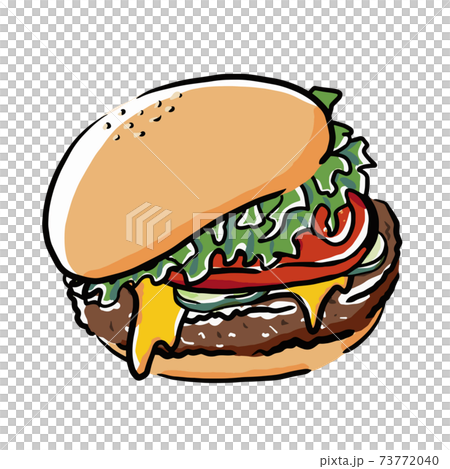 [Illustration (with main line)] Food_ hamburger... - Stock Illustration ...