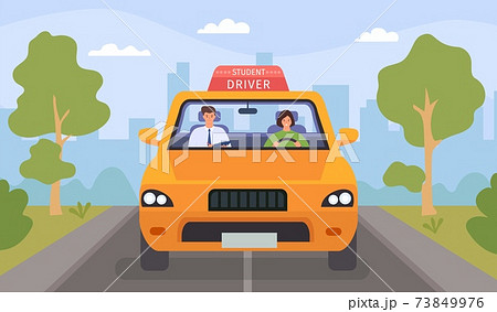 Driving school lesson. Cartoon instructor and...のイラスト素材 [73849976] - PIXTA