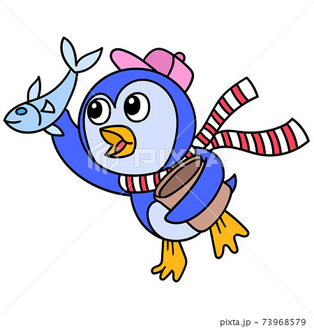 Penguin Eating Fish Clipart