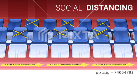 rows of blue seats in empty theater auditorium...のイラスト素材 [74064793] - PIXTA