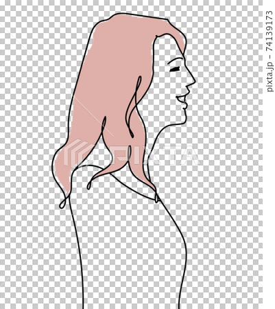Female upper body line art with a smiling profile - Stock Illustration ...