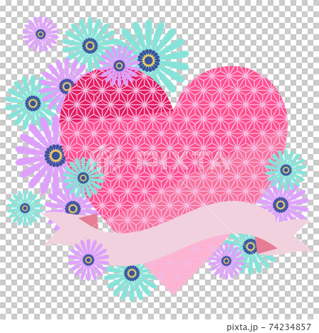 Japanese pattern heart and flower decoration - Stock Illustration ...