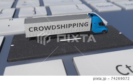 CROWDSHIPPING text on the truck driving on the...のイラスト素材 [74269072] - PIXTA