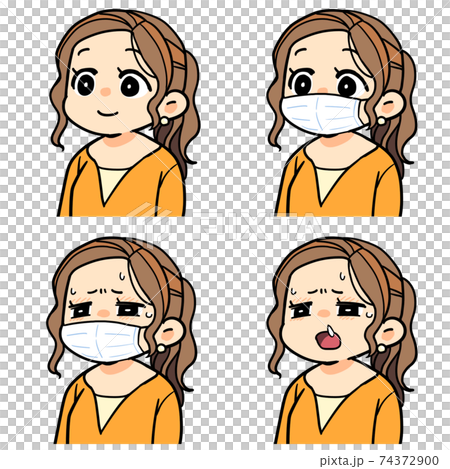 Facial expression set of a woman wearing a mask - Stock Illustration ...