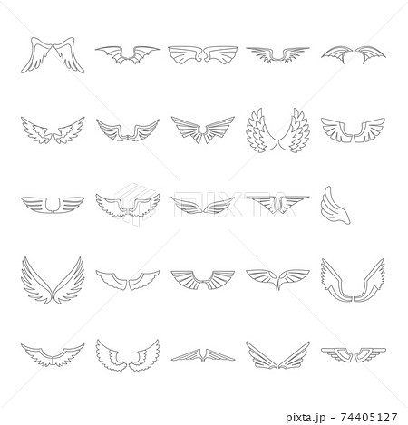 Wings set on white background in thin line...のイラスト素材 [74405127] - PIXTA
